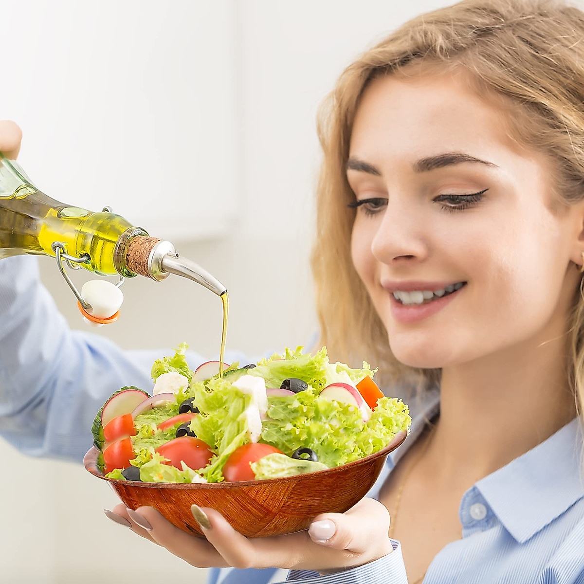 Didaey 12 Pieces Wooden Salad Bowl Set Salad Bowls for Lunch Woven Wooden Bowls for Snack Wooden Woven Salad Bowl Stackable Round Wood Serving Bowl for Kitchen and Salad Fruit Vegetable Snack, 6 Inch