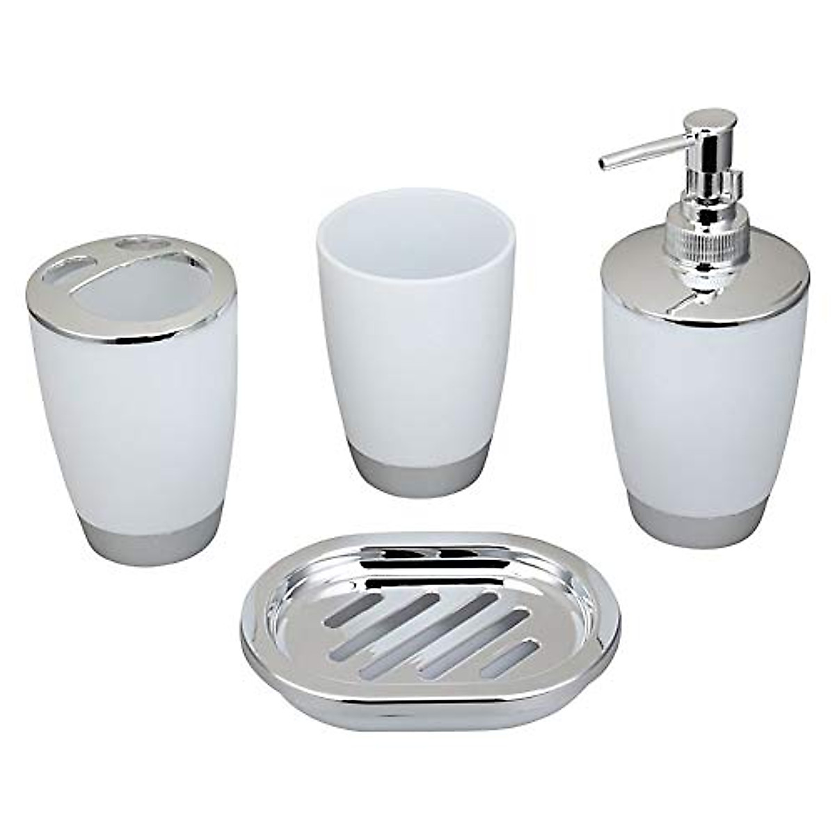 Wilove Bathroom Accessories Set,4 Pcs Plastic Bathroom Accessories Set Toothbrush Holder,Toothbrush Cup,Soap Dispenser,Soap Dish