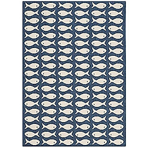SAFAVIEH Courtyard Collection Accent Rug - 4' x 5'7", Navy & Beige, Non-Shedding & Easy Care, Indoor/Outdoor & Washable-Ideal for Patio, Backyard, Mudroom (CY6013-268)