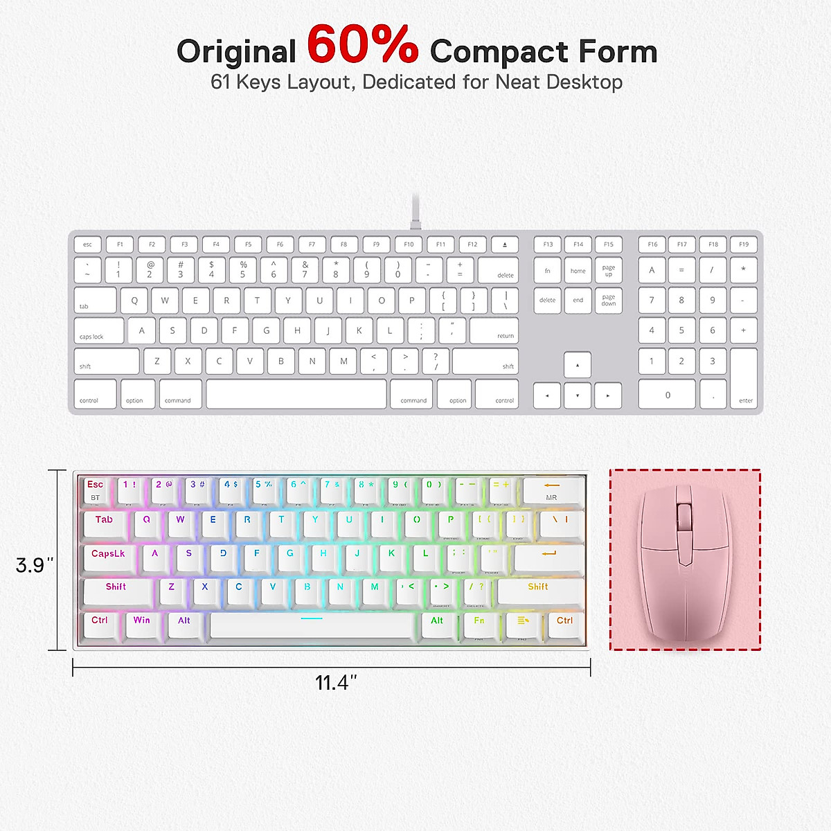 Redragon K530 Pro Draconic 60% Wireless RGB Mechanical Keyboard, BT/2.4Ghz/Wired 3-Mode 61 Keys Compact Gaming Keyboard w/Hot-Swap Socket, Free-Mod Plate Mounted PCB & Tactile Brown Switch