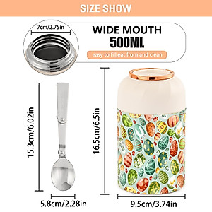 Easter Eggs Religion Holiday Celebration Kids Womens Insulated Food Jar with Spoon 17oz/500ml Jar For Hot Food Stainless Steel Vacuum Portable Thermo Flask for Insulated Hot Food