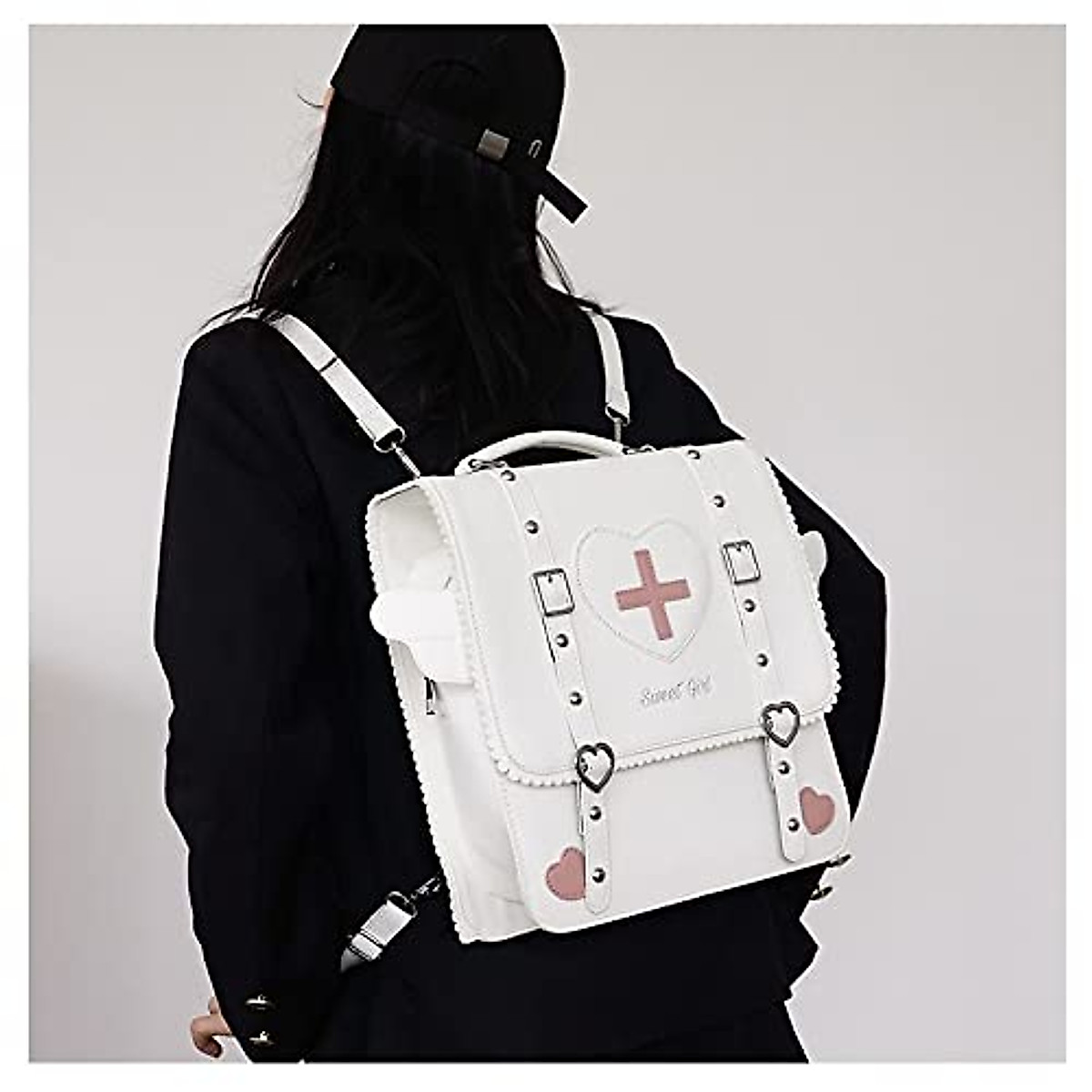 Girls College Style Anime Schoolbag Students Cute Sweet Angel Wings Novelty Backpack Women's Fashion Casual Daypacks (White,11.4*3.9*12.2in)