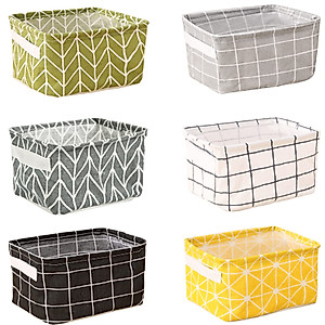 Oaixuilhy Foldable Storage Basket Set of 6 Collapsible Canvas Containers Fabric Shelf Bins with Handle Waterproof for Desk Storage Home Decor Sundries (G)