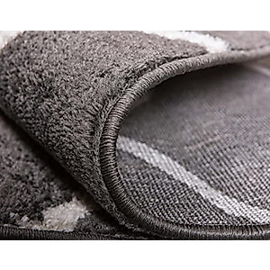 Unique Loom Trellis Frieze Collection Area Rug - Rounded (5' 1" x 8', Dark Gray/ Ivory)