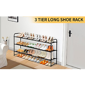SLEEPING LAMB Long 3-Tier Shoe Organizer for Closet, Stackable Wide Shoe Rack Holds 24-Pairs Shoe Storage Shelf for Bedroom, Floor, Entryway (Black)