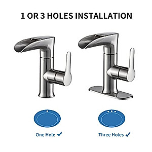 VXV LED Bathroom Sink Faucet, Single Handle Brushed Nickel Bathroom Faucets, Faucet for Bathroom Sink with Pop Up Drain and Deck Plate,1or 3 Hole