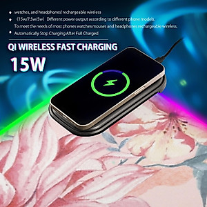 VKPSCHJ Wireless Charging Mouse Pad Watercolor Chrysanthemum Peony Rose RGB Gaming Mouse Mat 15W Fast Charging, Extra Large Computer Keyboard Mat with Non-Slip Rubber Base for Mobile Phone,PC, Lapto