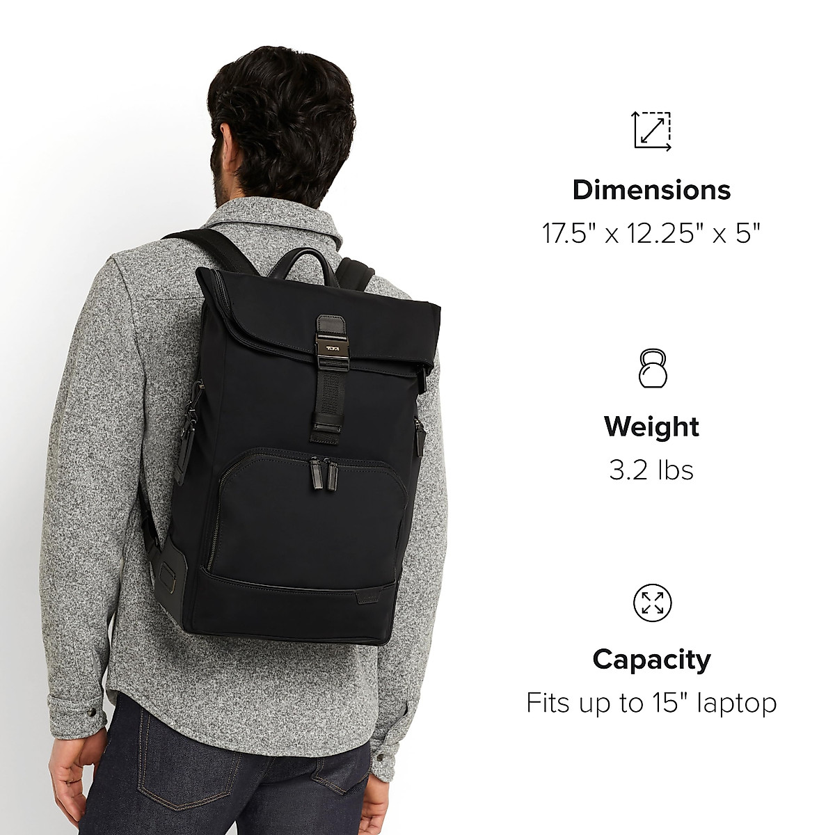 TUMI - Harrison Osborn Roll Top Laptop Backpack - 15 Inch Computer Bag for Men and Women - Black