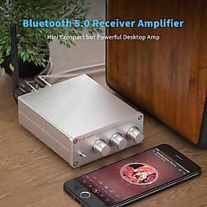 Fosi Audio BT20A-S Bluetooth 5.0 Stereo Audio 2 Channel Amplifier Receiver Mini Hi-Fi Class D Integrated Amp 2.0 CH for Home Speakers 100W x 2 with Bass and Treble Control TPA3116 (with Power Supply)