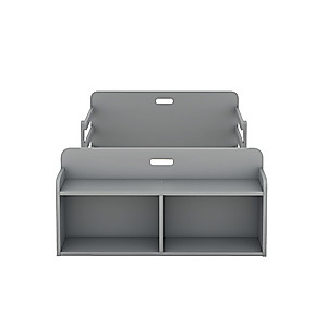 Twin Size Floor Bed with Rails and Storage Bench, Wood Kids Platform Bed Frame with Headboard and Footboard, No Box Spring Needed, Gray