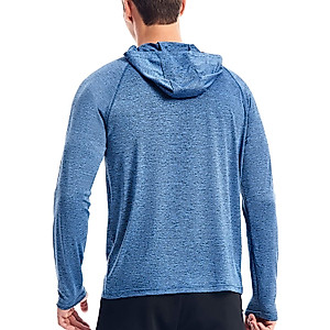 Hooded Shirts for Men Long Sleeve Workout Hoodie Lightweight Athletic Gym Running Hoodies Pullover Shirt Dry Fit(32-Blue Heather,L)