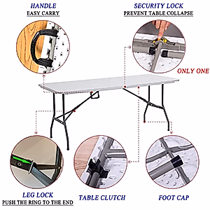 deaciber 6ft Folding Table 71 inch Plastic Fold in Half w/Handle Heavy Duty Portable Indoor Outdoor for Garden Party Picnic Camping BBQ Dining Kitchen Wedding Market Events