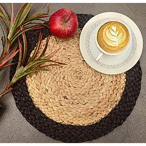 Indian Placemats Cotton Set Placemat Jute Fabric Round Bedside Mat Boho Vintage Round Reversible Embroidery Table Placemat 6 PC Set