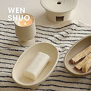 WENSHUO Three-Legs Vanity Tray, Bathroom Soap Dishes, 7-inch Oval, Matte Crème