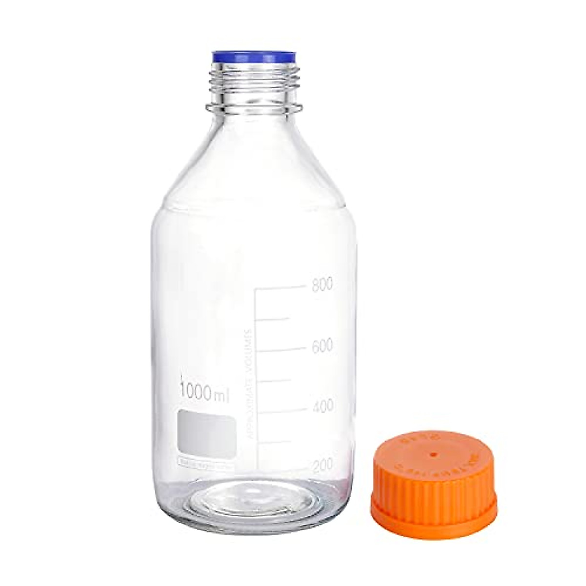 Pastein 4 Pieces 1000 mL Graduated Round Reagent Media/Storage Glass Bottle With GL45 Orange Polypropylene Screw Cap