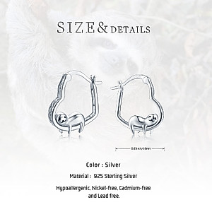 Sloth Earrings Sterling Silver Huggie Small Hoop Earrings for Sensitive Ears Sloth Jewelry Gifts for Women