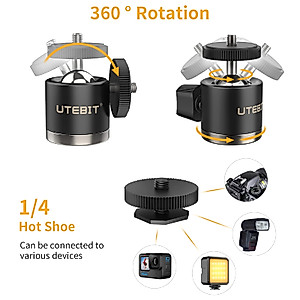 UTEBIT Magnetic Camera Mount Base Stand Kit 66mm, Magnet Tripod with 1/4 Screw Mini Ball Head, GoPro Adapter, Phone Holder for Insta360 Action Camera, Cellphone, Vlogging Max Load 44lb