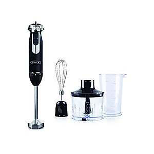 BELLA 10-Speed Immersion Blender with Attachments, 350 Watt, Immersion Blender with Dishwasher Safe Whisk & Blending Attachments for Food Prep, Black