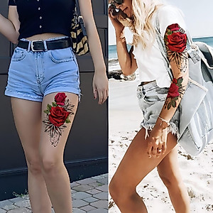 ROARHOWL Stunning rose flower temporary tattoos, large rose fake tattoos for women,rose tattoo set (Rose 1)