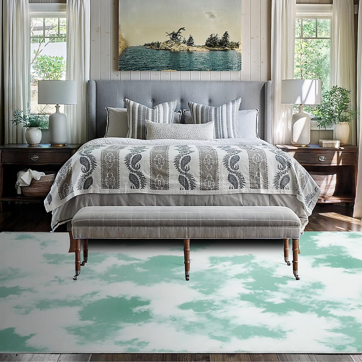 HOMBYS 6x9ft Tie Dye Area Rug for Living Room Bedroom, Large Modern Floor Carpet for Indoor Office Dining Room, Abstract Home Deco Non-Shedding,Green, Machine Washable