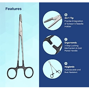 Olsen Hegar Needle Holder, Needle Driver with Scissors Cutting Edges, Scissor Clamp Forceps Fly Tying by Artman Instruments (6 Inches)