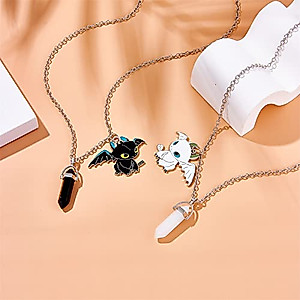 MIFYNN 2pcs Best Friends Crystal Necklace, Bullet Shape Gemstone Hexagonal Chakra Crystal Pendants Matching Heart Friendship Necklaces Set (H)