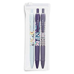 Vera Bradley Black Ink Pen Set of 3, Colorful Retractable Pens, Plastic Click Pens with Zip Pouch, Summer 20 Medley