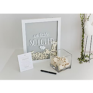 Pearhead So Little So Loved Wooden Elephant Token Frame, Little Wishes Signature Baby Shower Guestbook Alternative, Gender-Neutral Pregnancy Keepsake With 65 Signature Tokens and Pen, Gray and White