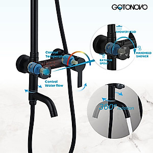 gotonovo Outside Shower Fixture Wall Mount Matte Black SUS 304 Stainless Steel Triple Function with Hand Sprayer and Tub Spout 8 Inch Rainfall Shower Head Shower faucet Set Bathroom Complete Set