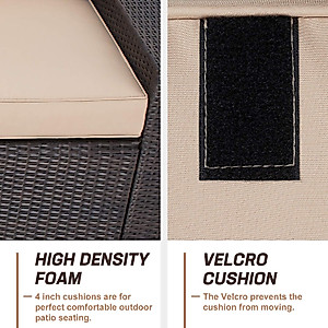 Patiomore 6 Pieces Outdoor Patio Furniture Sets, All-Weather Wicker Rattan Chair Conversation Sectional Sofa with Tempered Glass Table, Brown