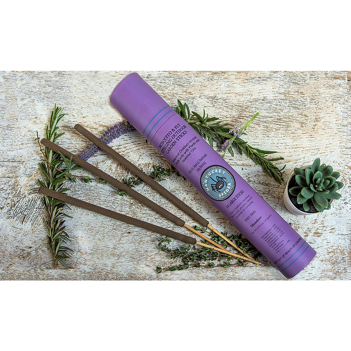 Nantucket Spider Garden Incense Sticks | Repellent for Mosquitos and Flies | Long Lasting with Pleasant Fragrance | Handmade Bamboo Based Sticks for Outdoor Use | Meadow - Pack of 14