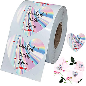 Happy Valentine's Day Stickers 1.5 inch Holographic Heart Stickers Wedding Favor Thank You Labels for Envelope Seals Business Package 500 pcs Per Roll Sealed Labels for Envelope Seals