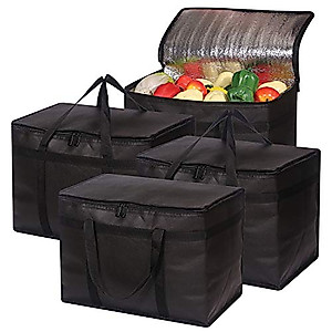 4 Pack XL Insulated Reusable Grocery Bags with Sturdy Zipper Reinforced Bottom & Handles, Foldable Washable Heavy Duty Cooler Totes for Hot or Cold Food Delivery, Groceries, Travel, Shopping