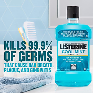 Listerine Cool Mint Antiseptic Oral Care Mouthwash to Kill 99% of Germs That Cause Bad Breath, Plaque and Gingivitis, ADA-Accepted, 8.5 Fl Oz