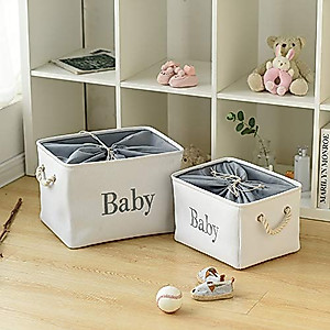 INough Storage Basket for Nursery, Baby Toys Storage Bins, Empty Large Basket,for Baby Girls or Boys Room,Wipes and Diapers, Storage Box for Nursery/Kids Room (16 x 12.2 x 11 Inches)