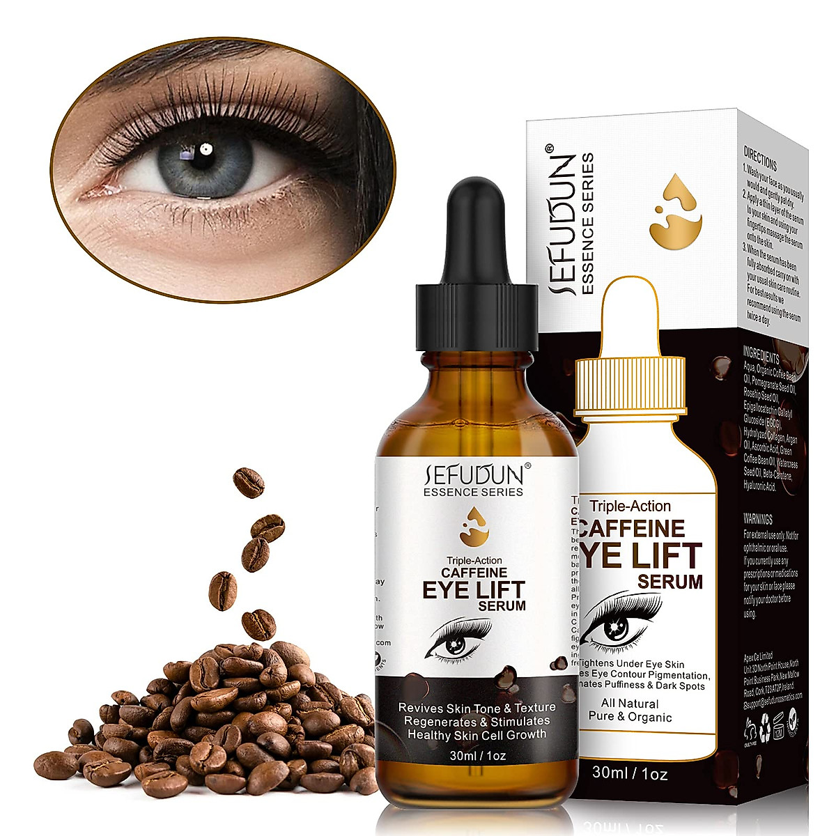 Caffeine Eye Serum, Eye Serum Anti Aging Wrinkles Effectively Fades Dark Circles, Eye Bags, Helping to Minimize Wrinkles and Fine Lines, Eliminate Puffiness, with EGCG, Vitamin C Under Eye Serum 30ml