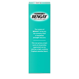 Bengay Pain Relieving Lidocaine Cream, Non-Greasy Topical Analgesic Cream with The Maximum Strength Numbing Relief of 4% Lidocaine HCl, Pleasant and Soothing Tropical Jasmine Scent, 3 oz