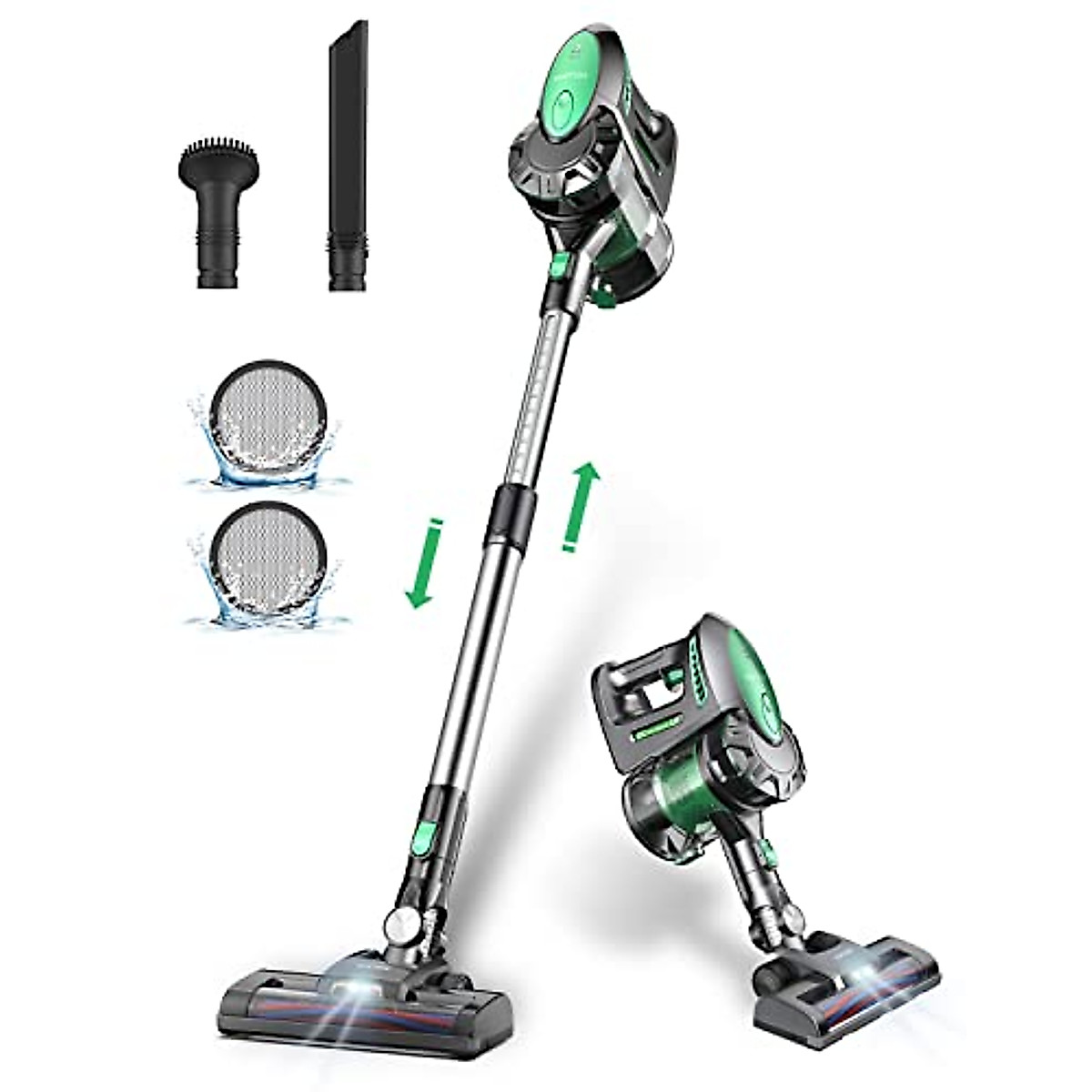 Vactidy Cordless Vacuum Cleaner, Lightweight Stick Vacuum with 20Kpa Suction, Detachable Battery, Max 35mins Runtime, 6 in 1 Handheld Vacuum Cordless for Hard Floor Carpet Pet Hair