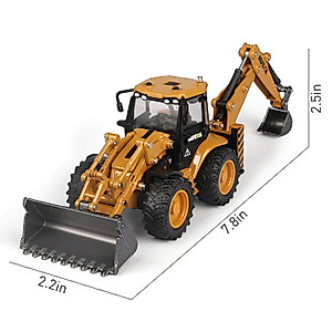 duturpo 1/50 Scale Metal Diecast Backhoe Loader Toy, Metal Play Construction Vehicles Trucks Toy for Boys