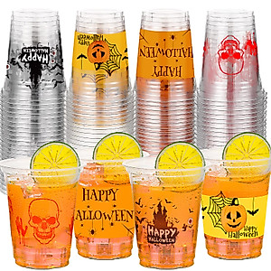 Halloween Party Cups Happy Halloween Disposable Clear Plastic Cups Printed Party Cups for Party Decoration Trick or Treat Supplies Drinkware Beer Beverage Ice Cream Snacks, 12 oz (40 Count)