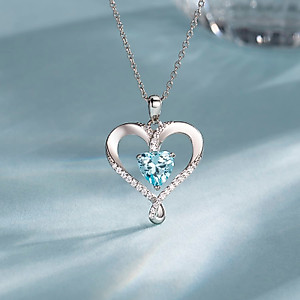 ESSIE ODILA Necklaces for Women Sterling Silver Birthstone Necklace for Women Heart Pendant Necklaces Birthday Anniversary Christmas Gifts Jewelry for Women Mom Wife