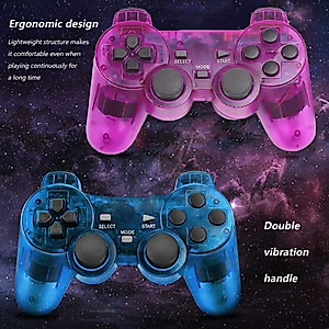 NATGLOW Wireless Controller for PS2, 2.4G Double Shock Game Controller Remote 2 Pack 1