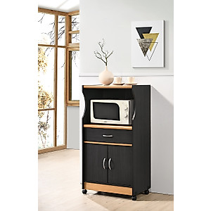 HODEDAH IMPORT Microwave Cart with One Drawer, Two Doors, and Shelf for Storage, Black-Beech.