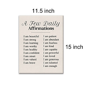 Daily Affirmations Canvas Wall Art Poster Print Gift, Positive Affirmations Painting Ready to Hang Home Office Decor (11.5" x 15")