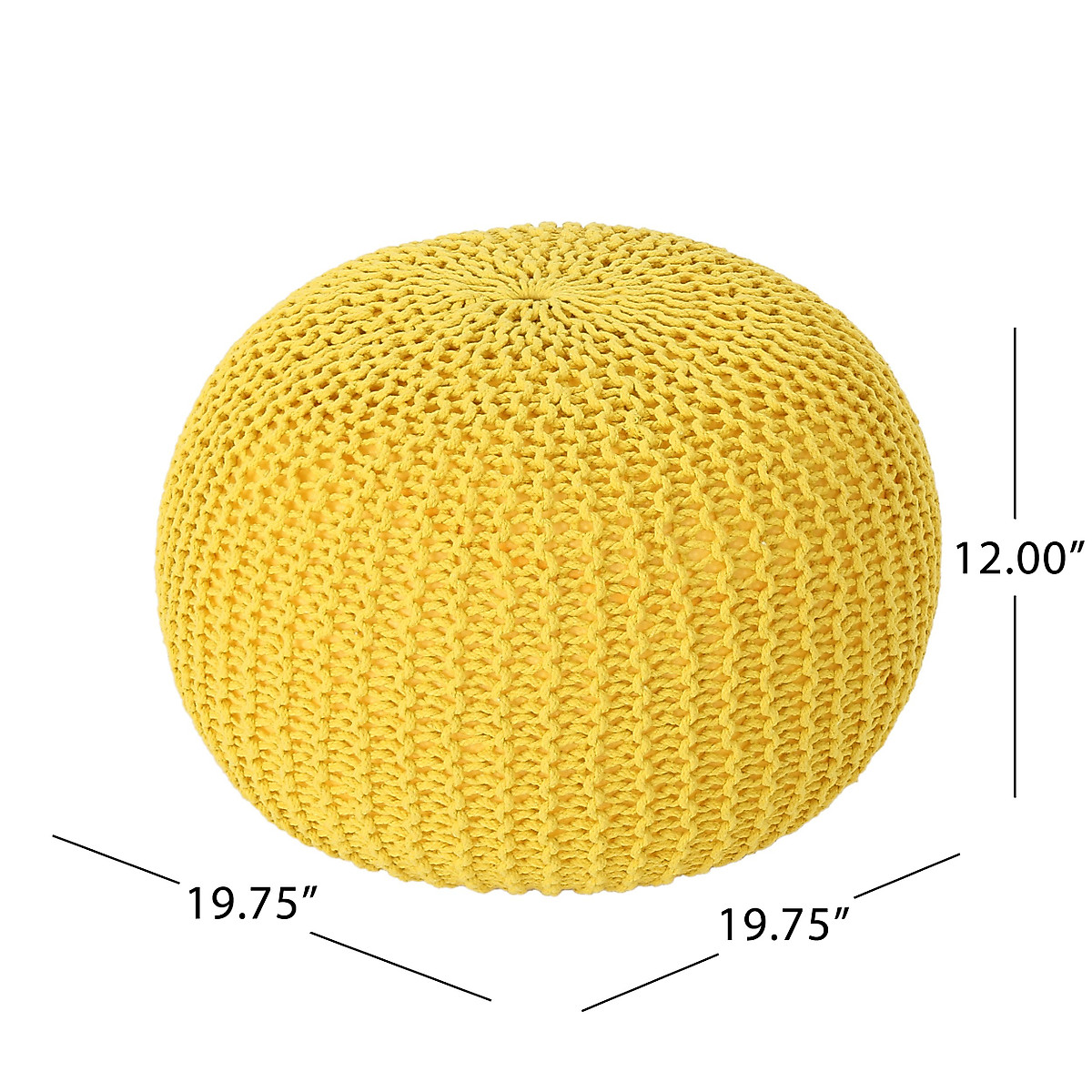 Christopher Knight Home Belle Knitted Cotton Pouf, Yellow