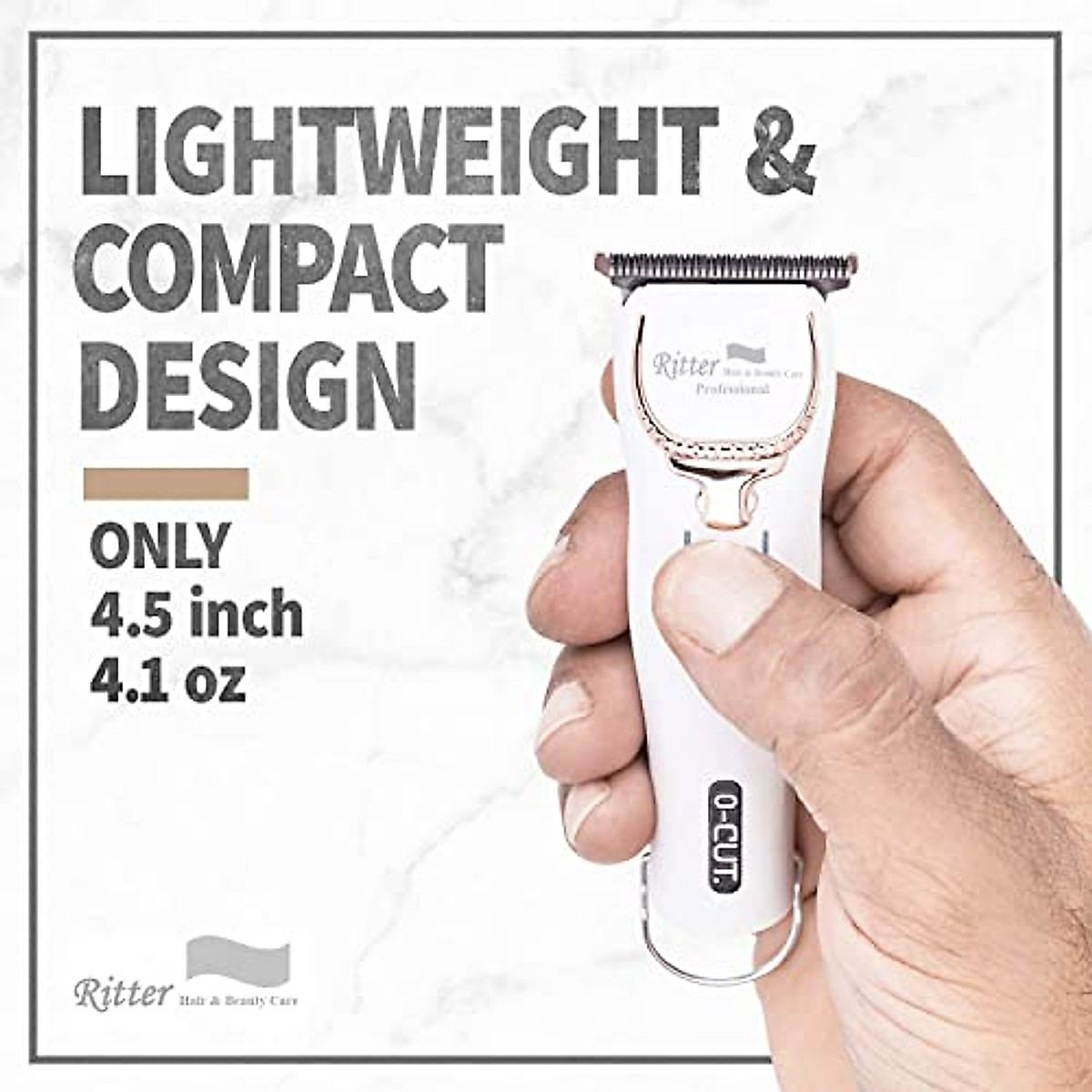 Ritter Hair & Beauty Care Professional Mini Hair Trimmer, balding Clippers, Travel Trimmer, 0mm 1.6" Blade, Powerful 7Watt 2-speeds, Li-ion, Work Corded & Cordless, 4 Hours Run Time (White)