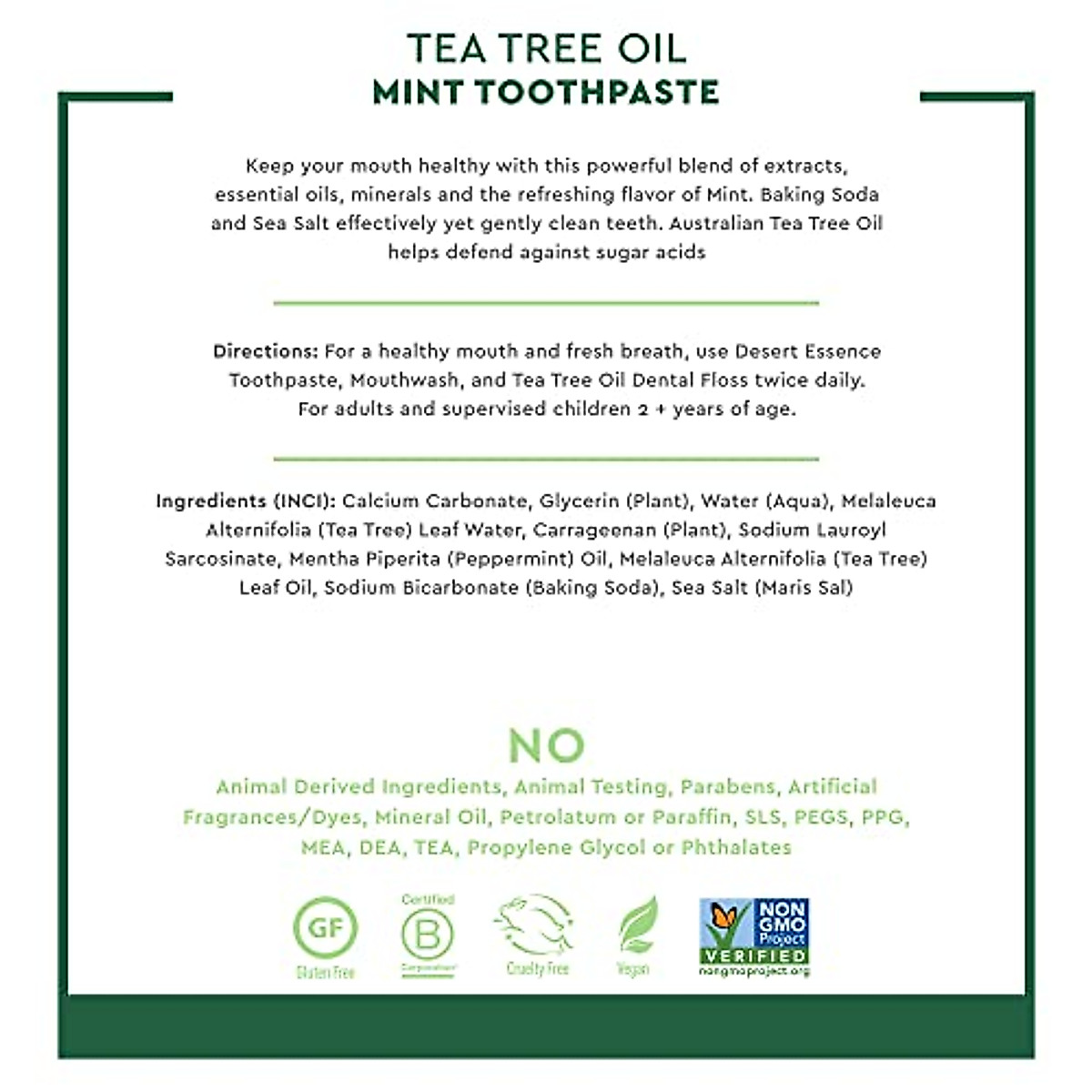 Desert Essence Tea Tree Oil Toothpaste - Mint - 6.25 Oz - Pack of 2 - Refreshing Taste - Deep Cleans Teeth & Gums - Helps Fight Plaque - Sea Salt - Pure Essential Oil - Baking Soda