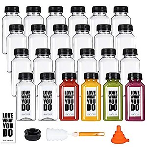 Wjzhfwzt 24 Pack Empty Plastic Juice Bottles-Food Grade Reusable PET Clear Water Bottle Recyclable Drink Bulk Containers with Leak-Proof Lids for Juice, Water, Milk and Beverages (8oz)