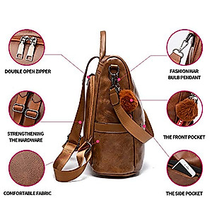 CHERUTY Women Backpack Purse PU Leather Anti-theft Casual Shoulder Bag Fashion Ladies Satchel Bags(Tan)