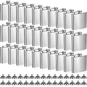 30 Pieces Hip Flasks Set Stainless Steel Liquor Flask with Funnel Metal Leak Proof Flask Pocket Whiskey Flasks for Men Women Bridesmaid Wedding Party Supplies (6 oz, Silver)